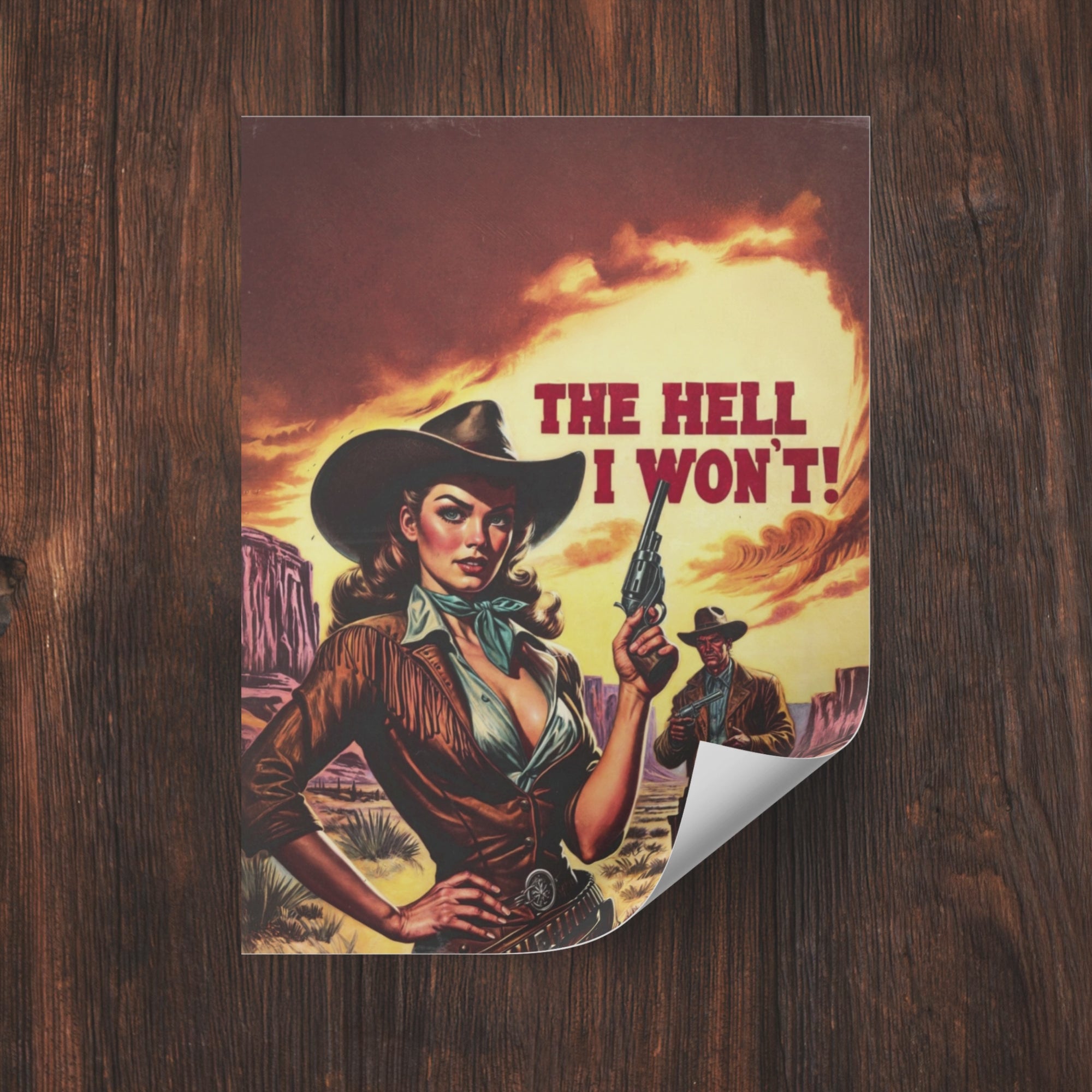Poster - "The Hell I Won't" Retro Cowgirl Wild Western Portrait – Dusky Dimensions