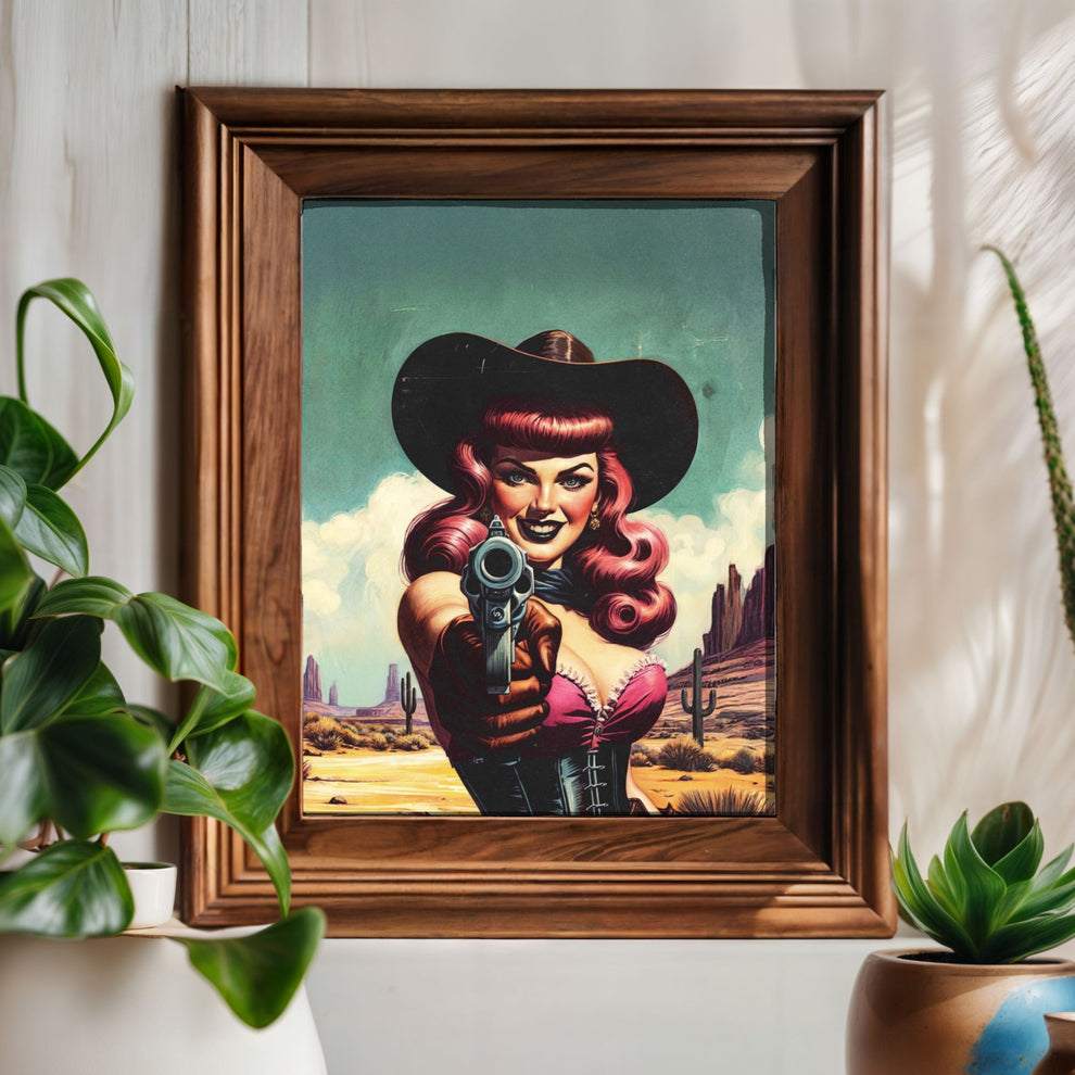 Poster - Cowgirl Gunslinger Retro Western Style Illustration – Dusky Dimensions